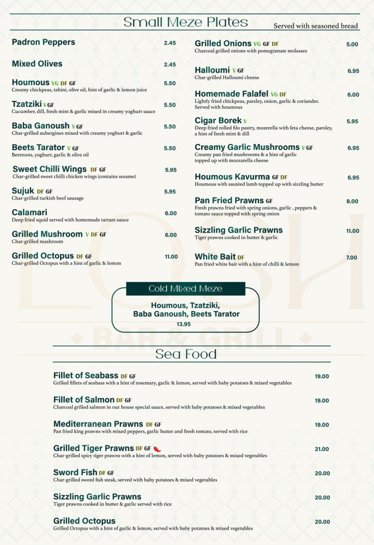 Losh Bar and Grill | Fine Mediterranean Dining Experience